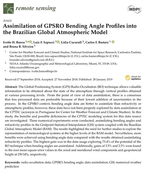 Paper On The Assimilation Of Gps Radio Occultation Data Into Brazils Global Weather Forecast