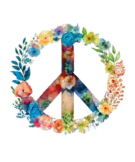 Vintage Floral Peace Sign Watercolor Creativemodernart Paintings