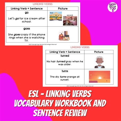 Esl Linking Verbs Vocabulary Workbook And Sentence Review Classful