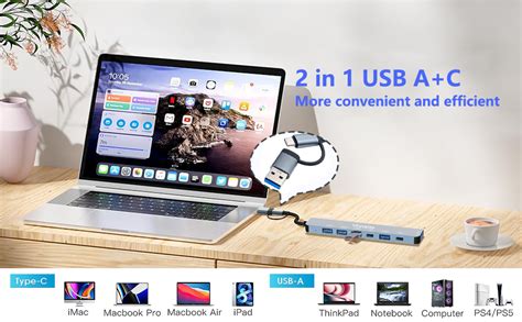 Vonxite USB C Hub 7 In 1 USB Hub Multiport Adapter With 2 USB Type C Data Ports USB 3 0 4