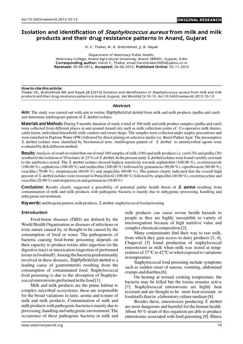 Pdf Isolation And Identification Of Staphylococcus Aureus From Milk