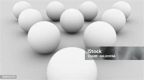 컴퓨터는 평평한 표면에 삼각형 줄 지어 열 흰색 공의 구성을 생성했다 3d 렌더링 아이소메트릭 배경 10에 대한 스톡 사진 및 기타 이미지 Istock