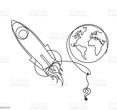 지구본과 물음표가 흰색 배경에 연속 선 그리기로 있는 추상 컬러 로켓 0명에 대한 스톡 벡터 아트 및 기타 이미지 0명 개념 과학 Istock