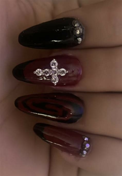 Grunge Nail Inspo Red Dark Red And Black Nail Inspo Red Emo Nails