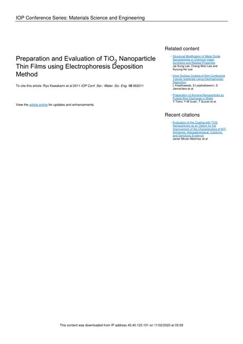 Pdf Preparation And Evaluation Of Tio2 Nanoparticle Thin Films Using Electrophoresis
