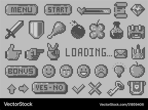 Pixel Bit Black Symbols Emoticons Cursor Vector Image