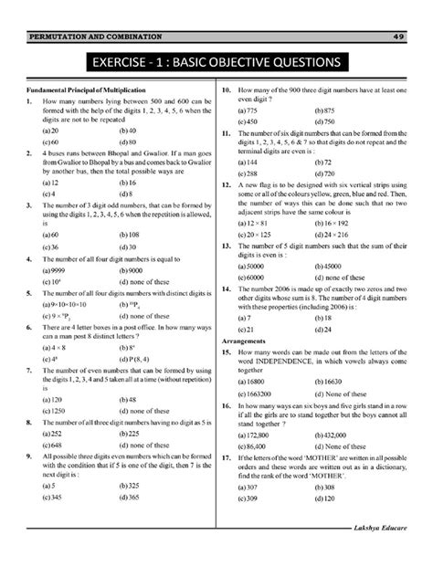 Permutations And Combinations Pdf