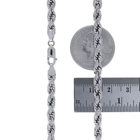 10k White Gold 15mm 6mm Diamond Cut Solid Rope Chain Pendant Necklace