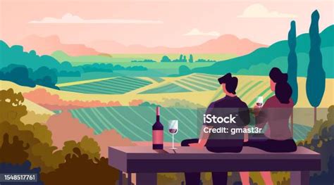 와인을 마시고 녹색 초원 해안의 풍경을 즐기는 커플 자연 관광 여행 모험 개념 강에 대한 스톡 벡터 아트 및 기타 이미지 강