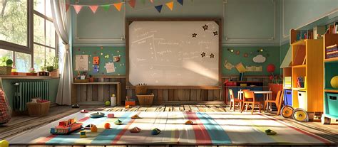 Tidy Classroom With A Whiteboard And Colorful Decorations Premium Ai