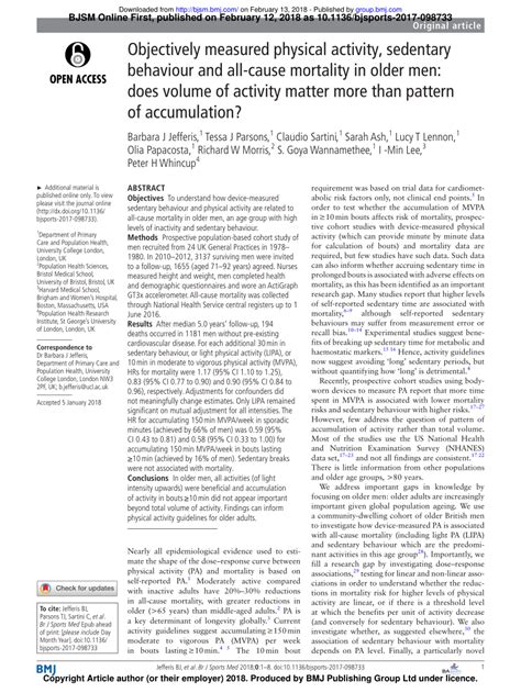 Pdf Objectively Measured Physical Activity Sedentary Behaviour And All Cause Mortality In