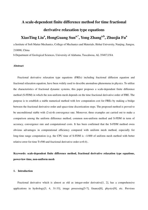 Pdf A Scale Dependent Finite Difference Method For Time Fractional Derivative Relaxation Type