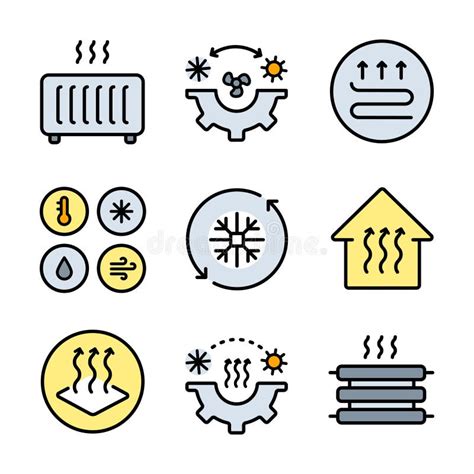 Hvac Color Icons Set Commercial Services Heating And Cooling System