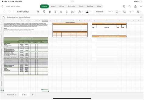8 24 AM Fri 17 Nov Blank Excel Sheet Home Insert Draw Chegg Com