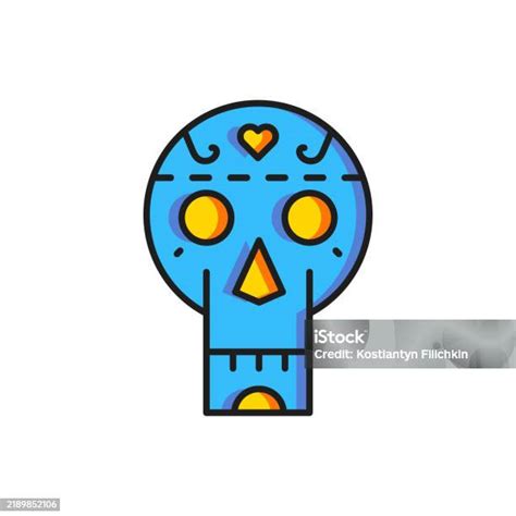 색상 멕시코 두개골 아이콘 고립 통하고 있는 백색 배경 그림자가 있는 평면으로 채워진 윤곽선 스타일입니다 벡터 가득 찬에 대한 스톡 벡터 아트 및 기타 이미지 Istock