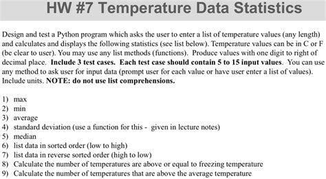 Hw 7 Temperature Data Statistics Design And Test A Python Program