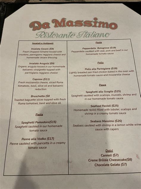 Menu At Da Massimo Ristorante Italiano Restaurant Florence 821 S Irby St