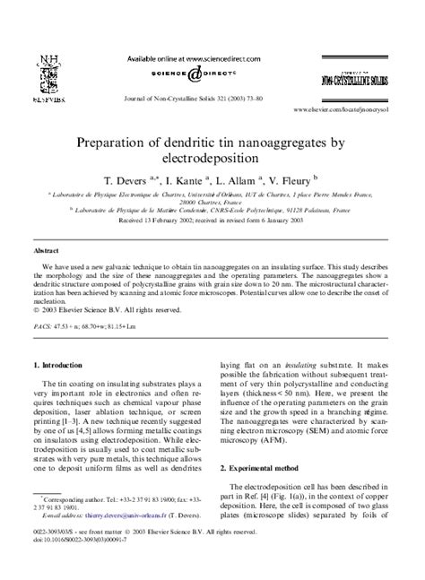 Pdf Preparation Of Dendritic Tin Nanoaggregates By Electrodeposition Thierry Devers