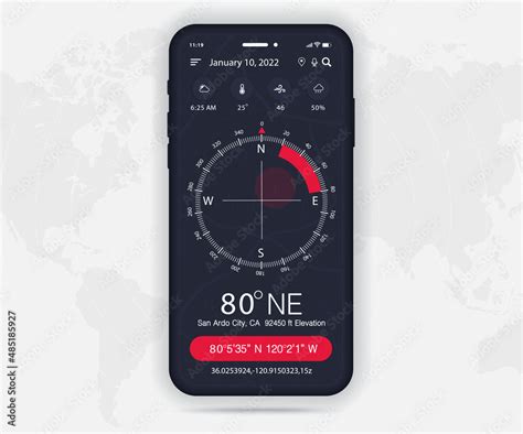 Compass App Ui Ux Gui Concept Map Gps App On Screen Smartphone