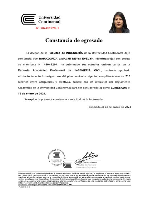 Constancia De Egresado Pdf