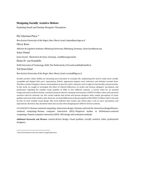 Pdf Designing Socially Assistive Robots Exploring Israeli And German Designers Perceptions