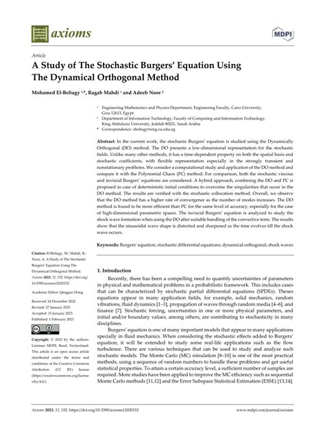 Pdf A Study Of The Stochastic Burgers Equation Using The Dynamical Orthogonal Method