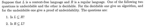 solved suppose that l is a context free language and r is a