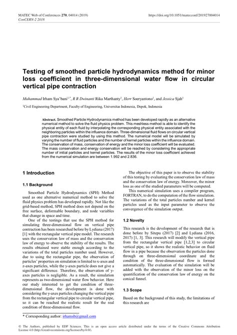 pdf testing of smoothed particle hydrodynamics method for minor loss