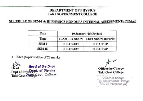 Physics Sem 1 And 3 Internal Schedule Pdf