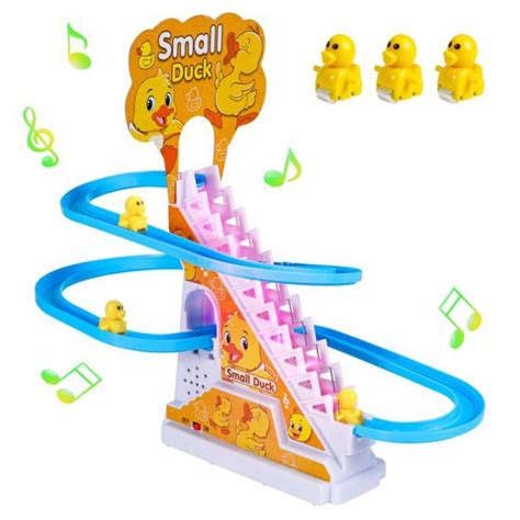 Electric Musical Roller Coaster Small Duck Climbing Stairs Track Set