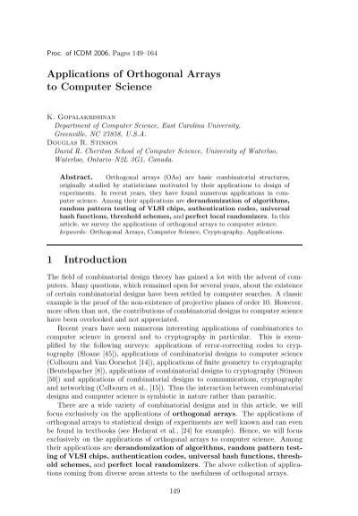 applications of orthogonal arrays to computer science 1 introduction
