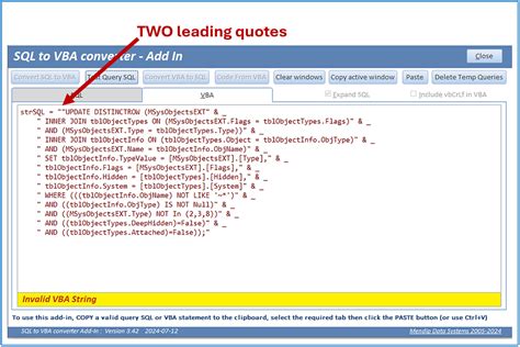 Sql To From Vba Converter