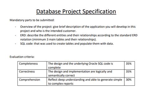 Solved Database Project Specification Mandatory Parts To Be