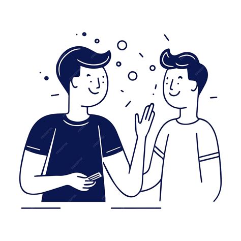 Um Desenho De Linha Azul De Dois Homens Conversando Vetor Premium