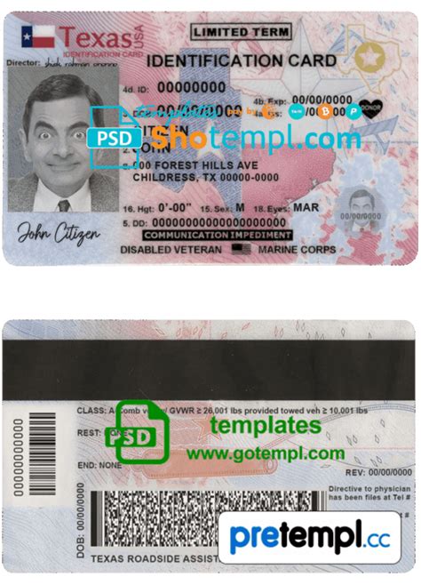 Usa Texas State Id Card Example In Psd Format Fully Editable 2020