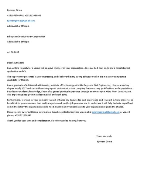 Ephrem Girma Application Letter Pdf
