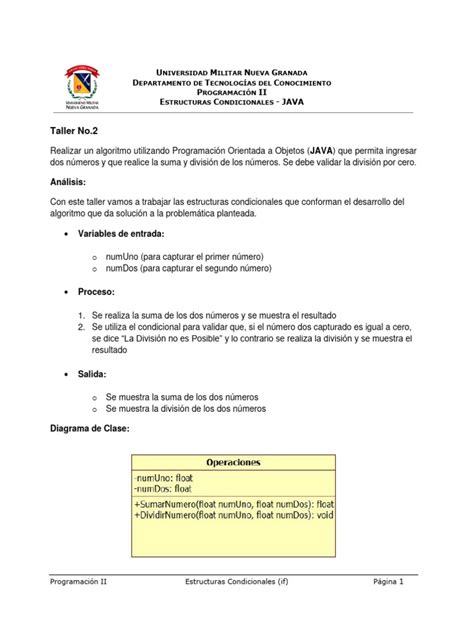 Taller N°2 Proyecto Operaciones Estructuras Condicionales Pdf Java Lenguaje De
