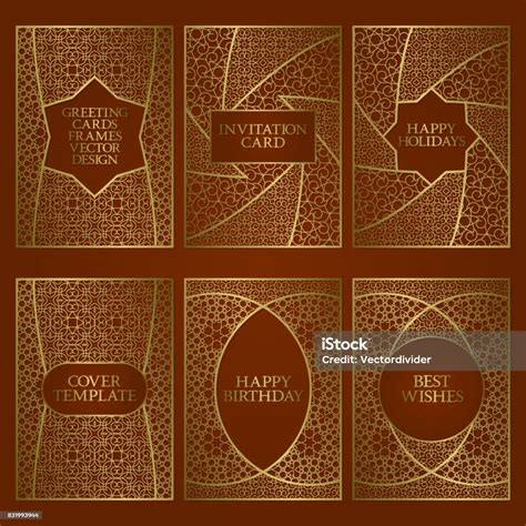 인사말 카드 서식 파일의 집합입니다 초대장 생일 및 휴일 인사말 브로셔 및도 서에 대 한 골든 프레임 디자인을 다룹니다 0명에 대한 스톡 벡터 아트 및 기타 이미지 Istock
