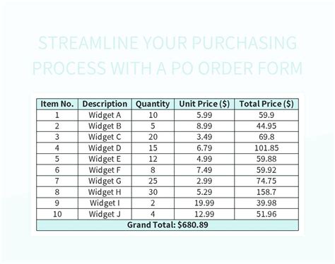 Streamline Your Purchasing Process With A PO Order Form Excel Template And Google Sheets File