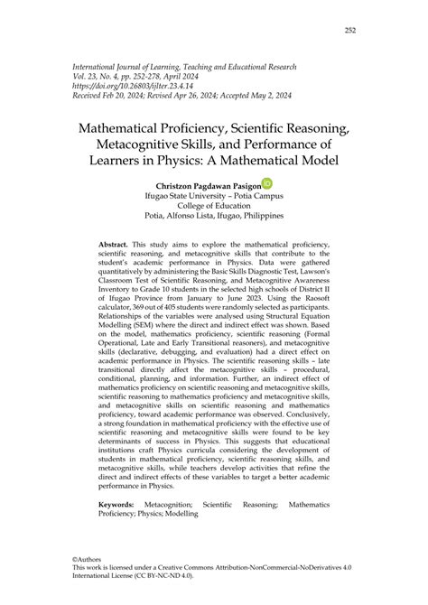 Pdf Mathematical Proficiency Scientific Reasoning Metacognitive