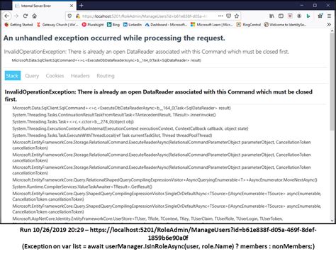 ASP NET Core Identity UserManager IsInRole Call Works In But Throws InvalidOperation In
