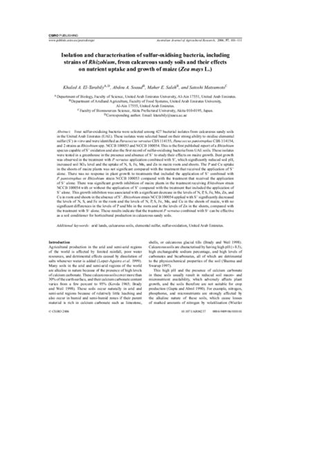Pdf Isolation And Characterisation Of Sulfur Oxidising Bacteria