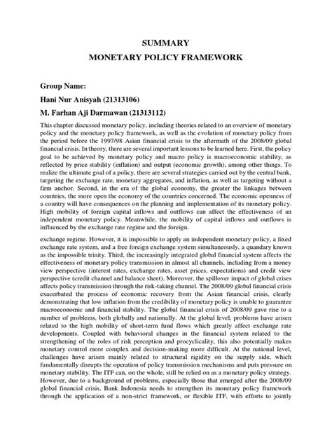 Monetary Policy Framework Pdf Monetary Policy Macroprudential