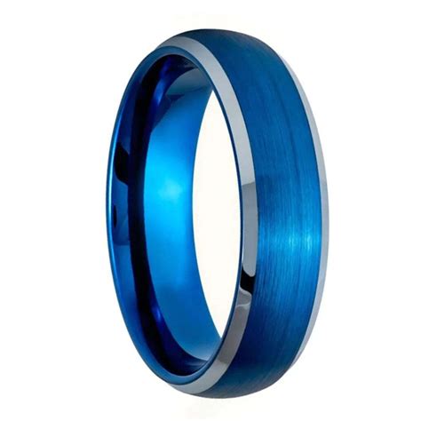 Brushed Domed Blue Tungsten Mens Wedding Band Vansweden Jewelers