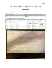 Sound Lab Report Docx PHYS 103 LAB REPORT SOUND RESONANCE ASSIGNMENT AND KALEB DULL