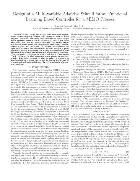Pdf Design Of A Multi Variable Adaptive Stimuli For An Emotional Learning Based Controller For