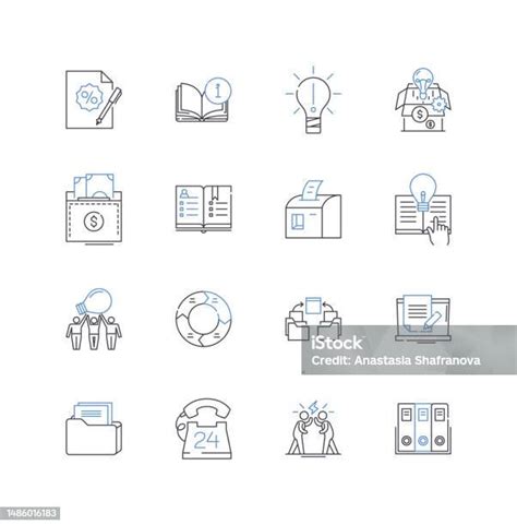 회계 관리 라인 아이콘 컬렉션입니다 예산 책정 과세 회계 인플레이션 수익 지출 부채 벡터 및 선형 그림 투자 감사 계획 개요 표지판 세트 가계에 대한 스톡 벡터 아트 및