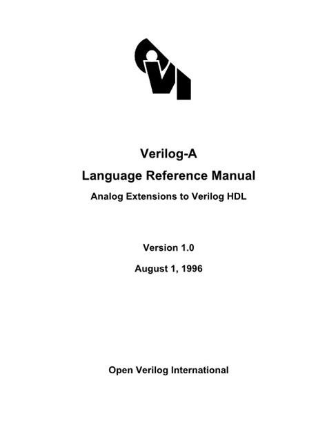 Verilog A Language Reference Manual Analog Extensions To Verilog Hdl