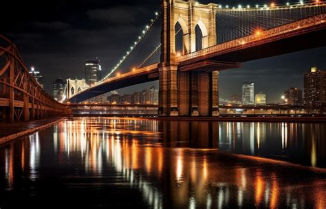Premium Photo The Brooklyn Bridge At Night In New York City United States