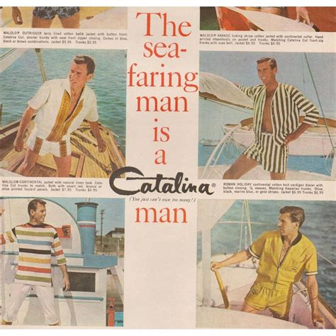 Vintage 1960 Catalina Boating Swimwear Mid Century Mens Beach Fashion